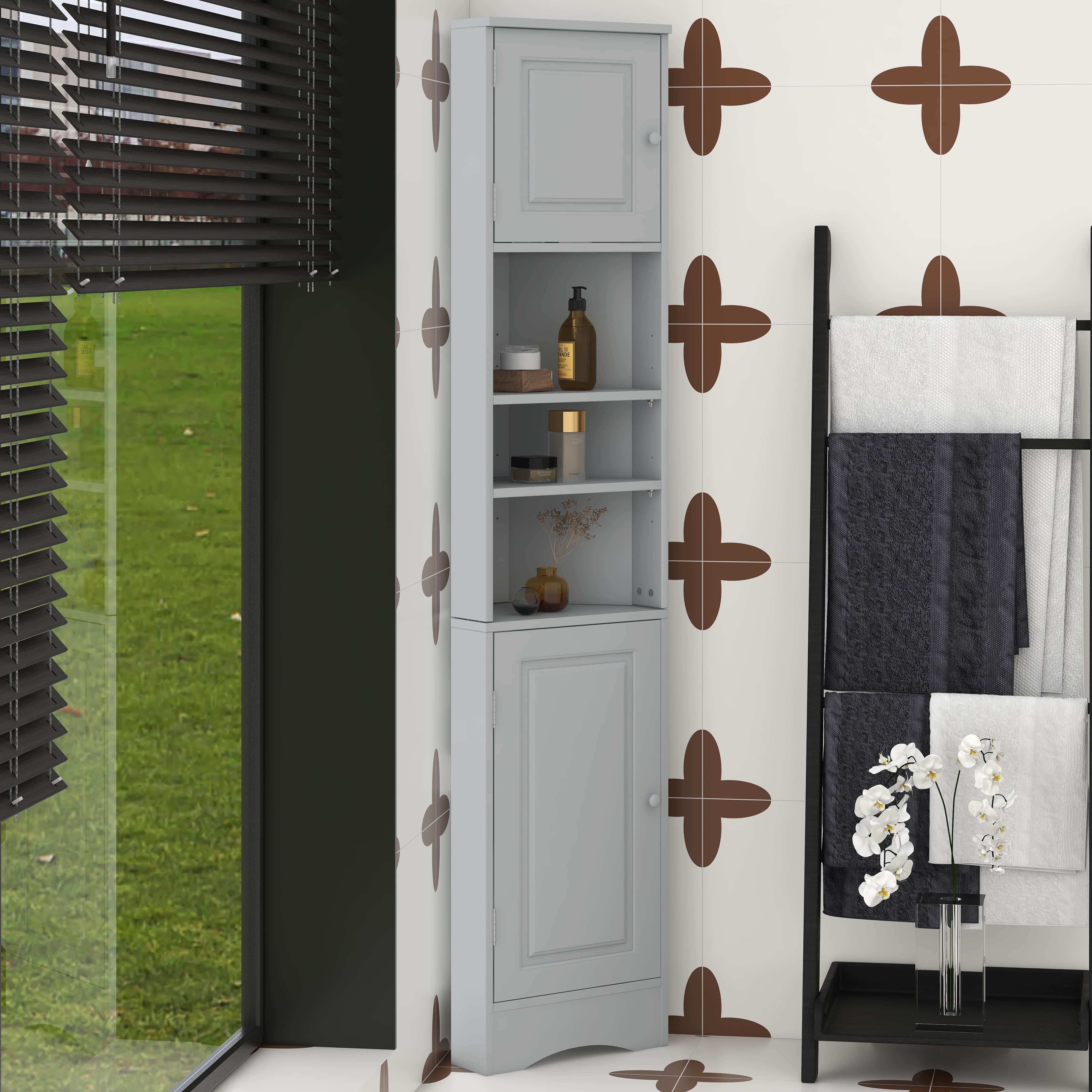 Lark Manor 66.9" H Tall Narrow Corner Cabinet, Multi-Functional Storage Cabinet With Two Doors ...